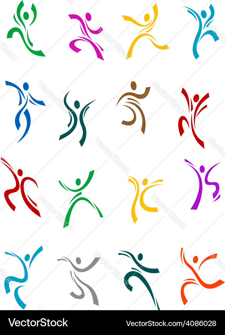Dancing and jumping peoples icons Royalty Free Vector Image