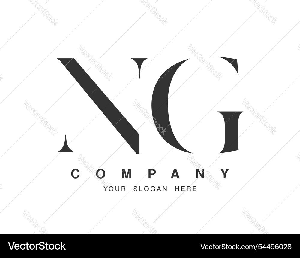 Ng logo design initial letter n and g serif font Vector Image