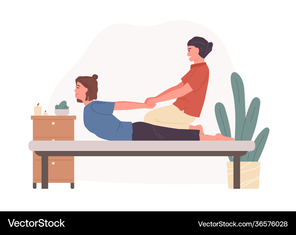 Professional asian therapist practicing thai yoga Vector Image
