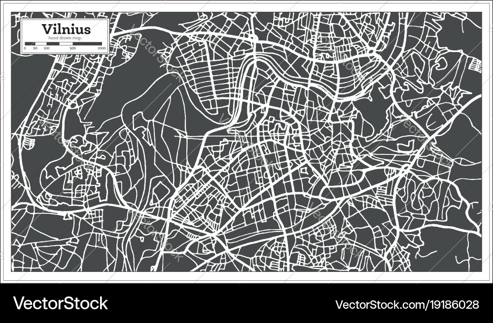 Vilnius City Map - Retro Style Royalty Free Vector Image