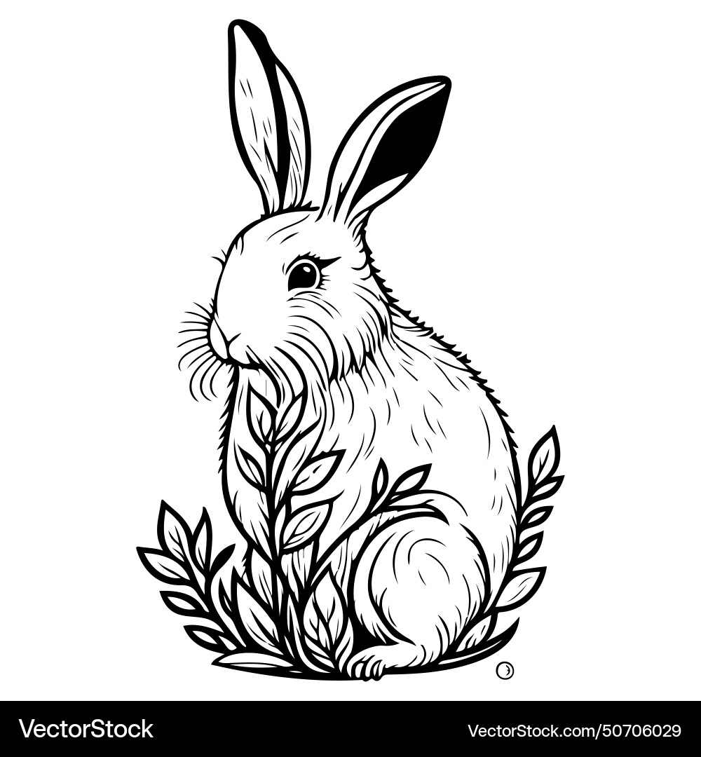 Rabbit brave with floral spring sketch hand draw Vector Image