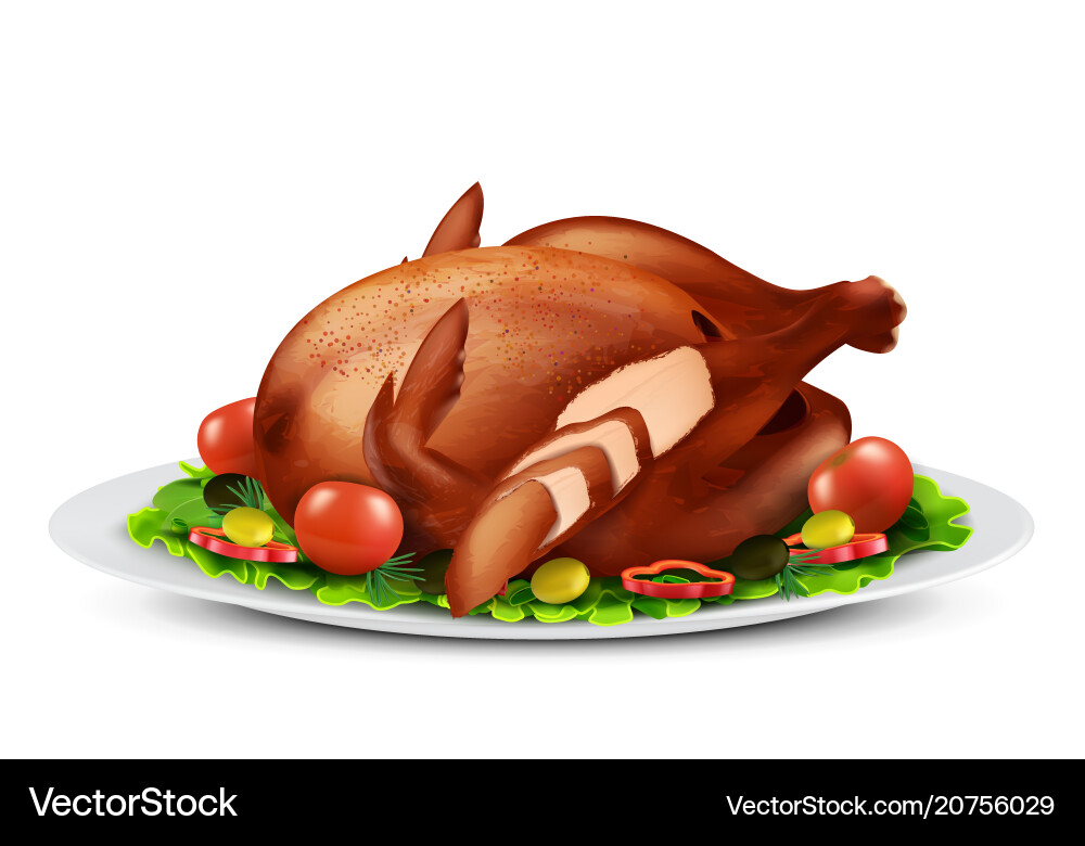Roasted turkey or chicken with vegetables Vector Image