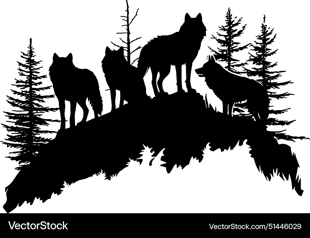 Silhouette of a wolf pack Royalty Free Vector Image