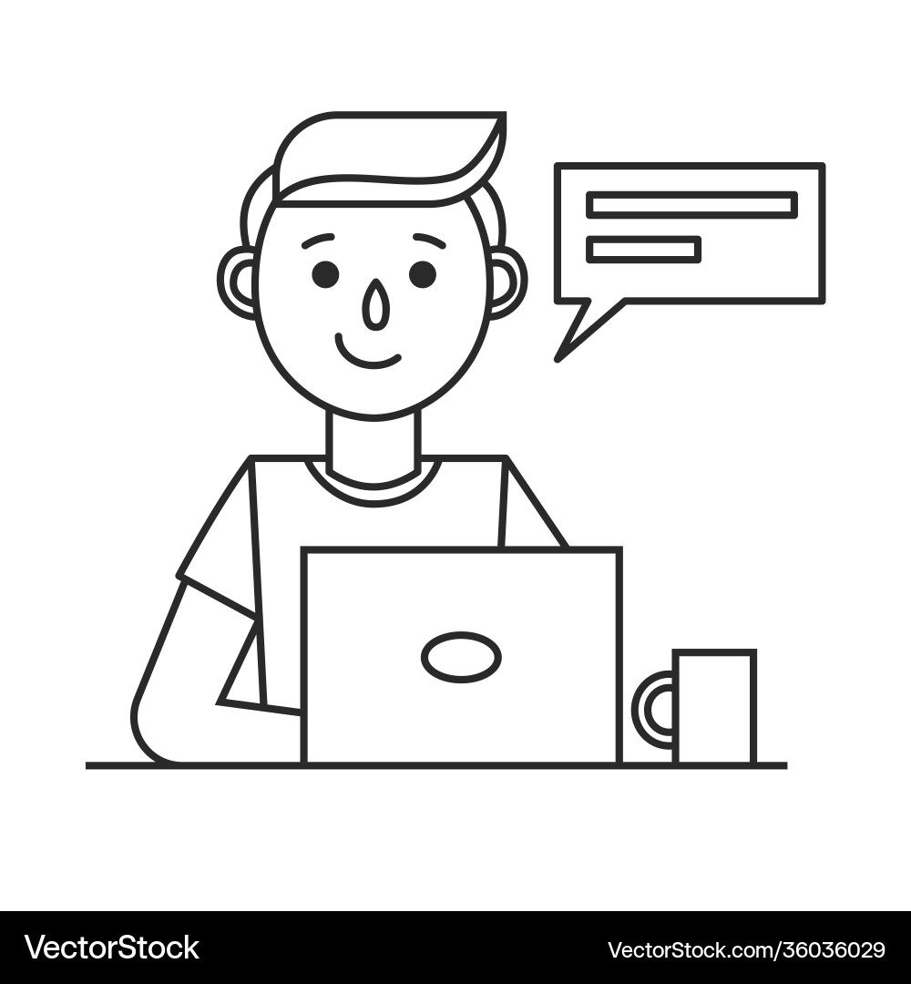 Smiling man with laptop design concept or icon Vector Image