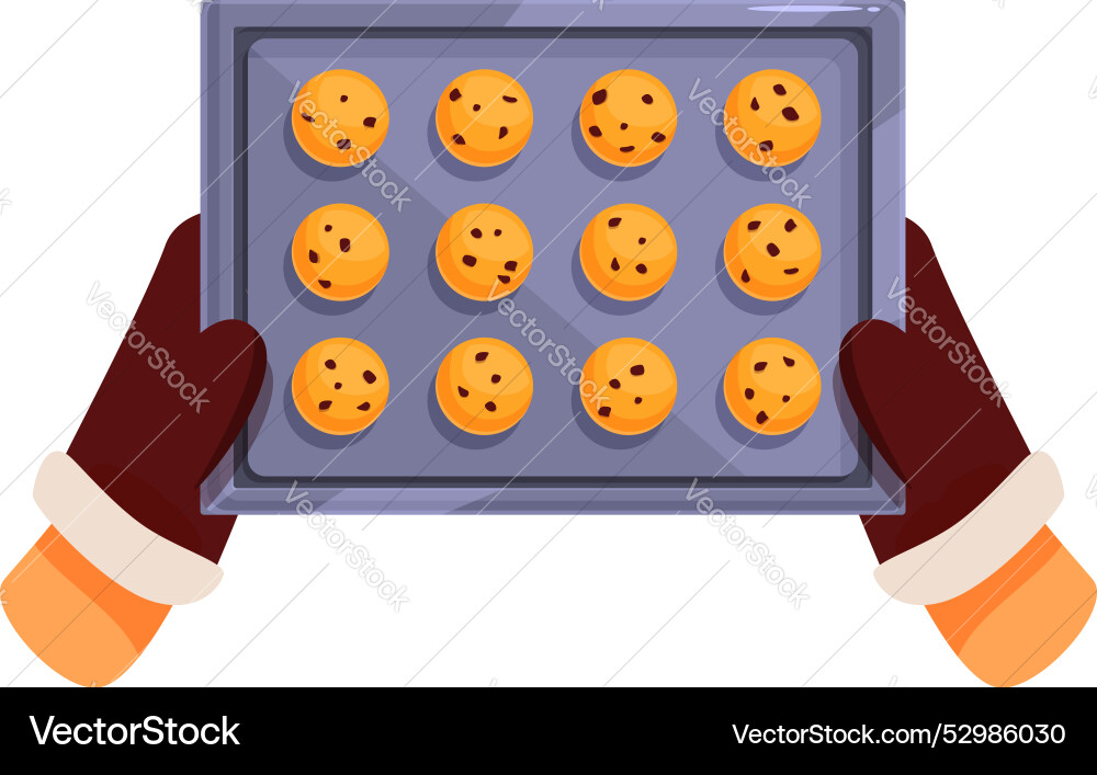 Baker holding baking sheet with freshly baked Vector Image