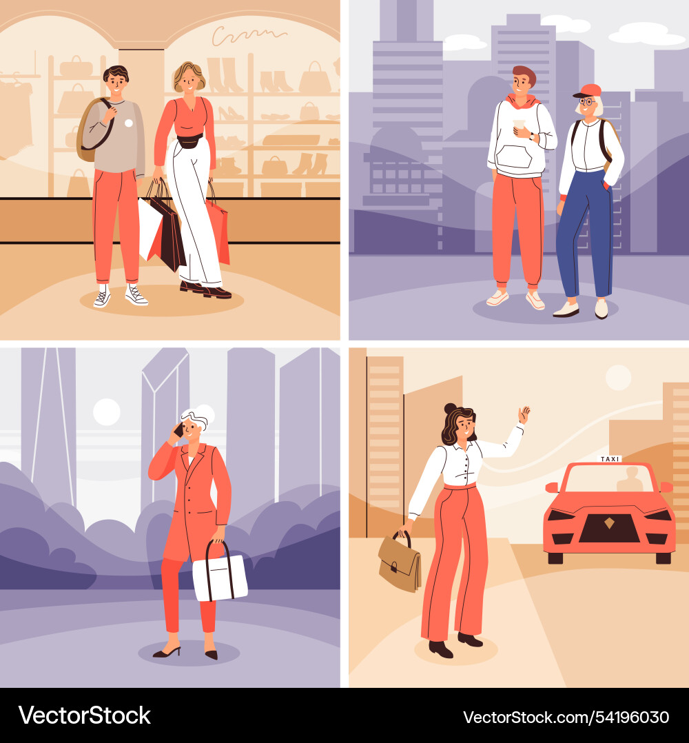 Collection of hand drawn scene people Royalty Free Vector