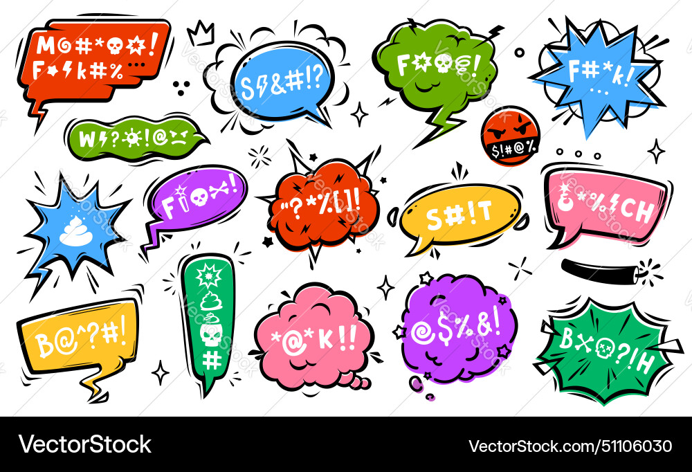 Comic swear speech bubbles aggressive expletive Vector Image