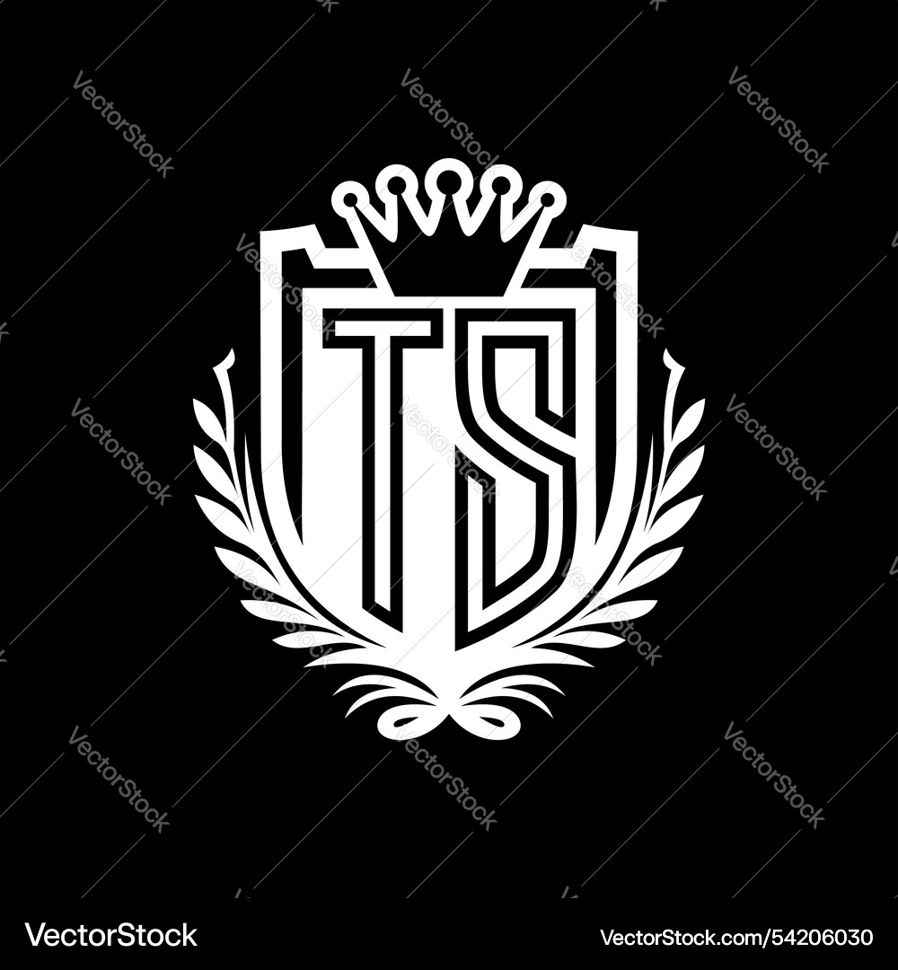 Ts letter logo heraldic shield shape with crown Vector Image