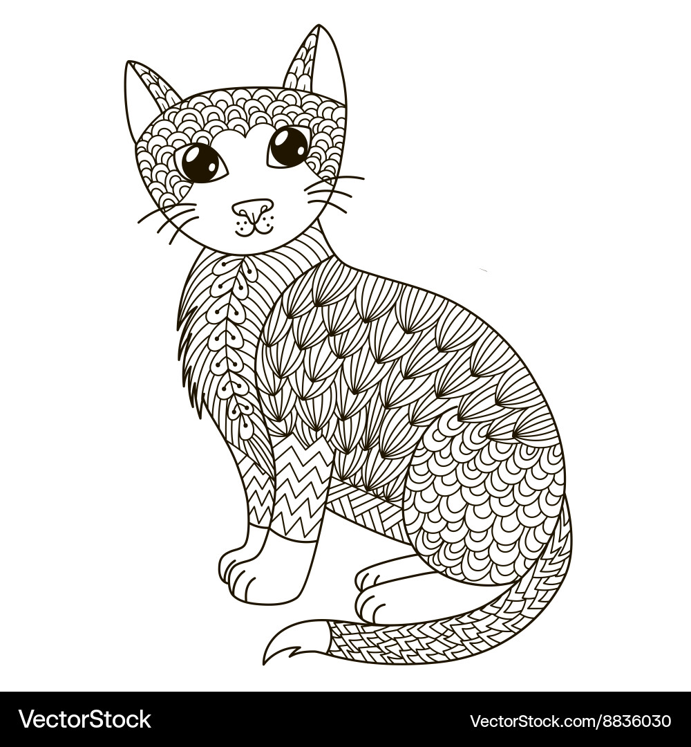 Zentangle Cat Coloring Page Royalty Free Vector Image
