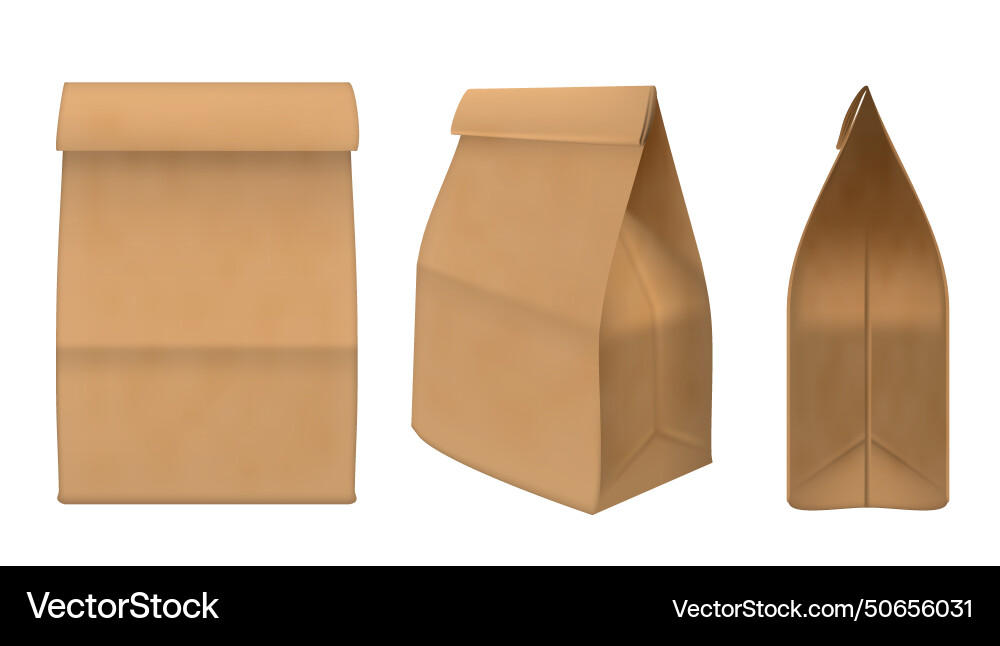 3d folded paper bag set isolated on white back Vector Image