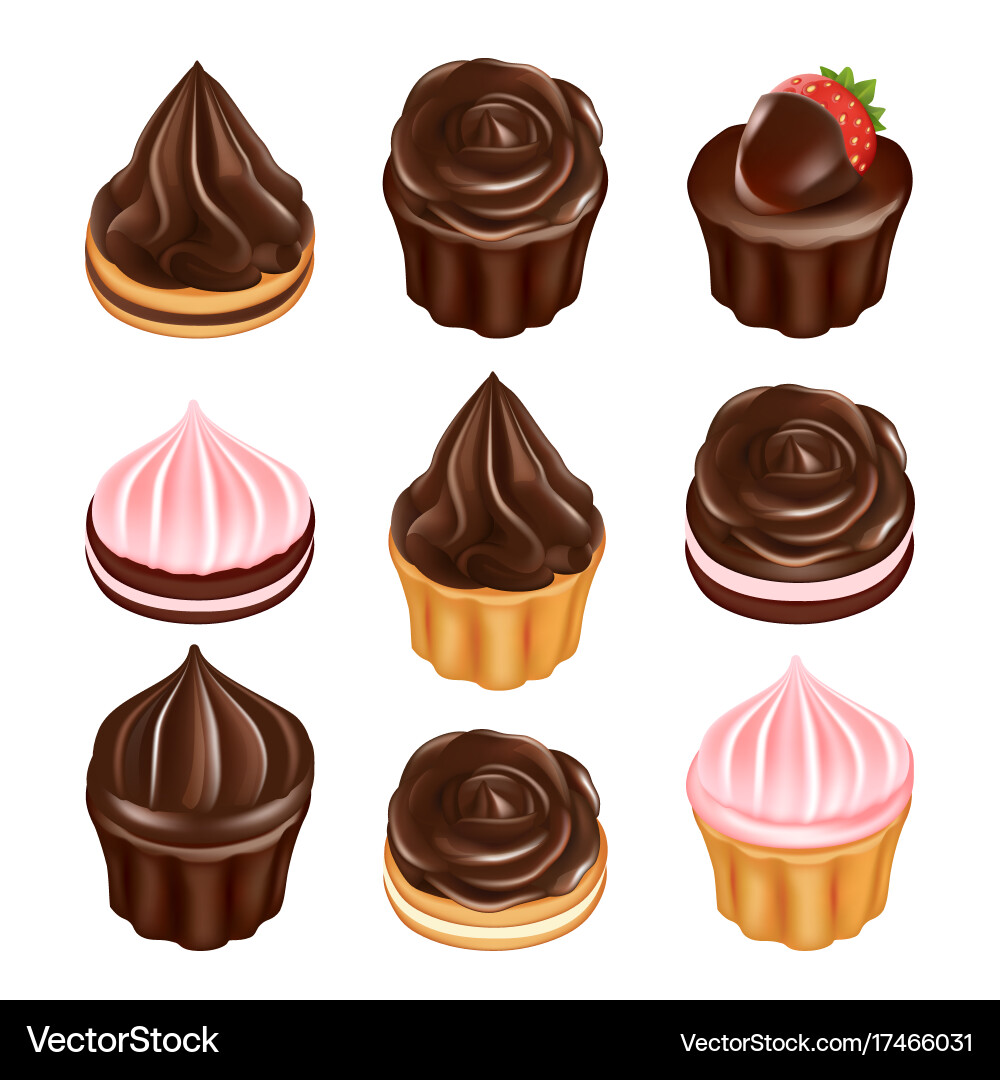 Chocolate muffin icon set Royalty Free Vector Image