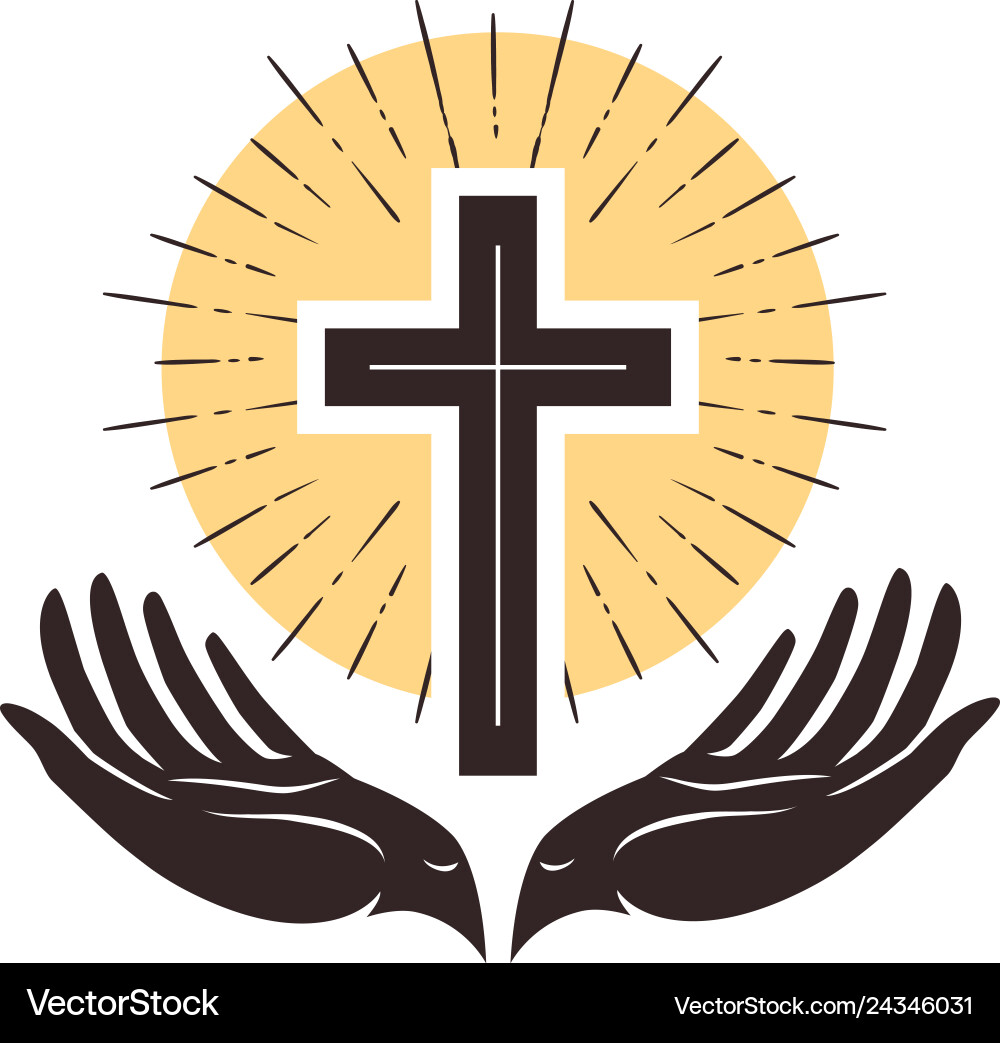 Christian Cross with Hands Symbol Royalty Free Vector Image