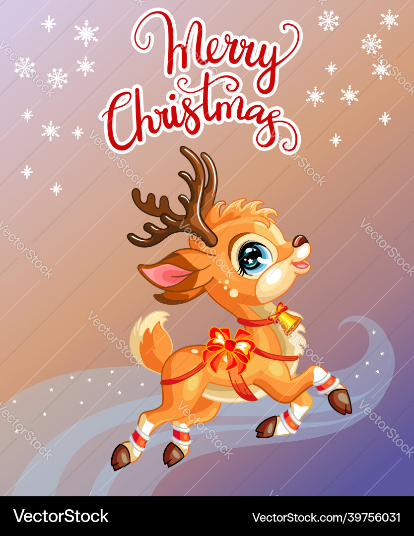 Colorful christmas card with cute deer Royalty Free Vector