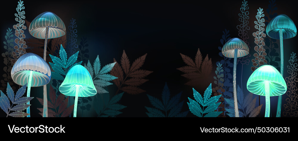 Glowing toadstools banner Royalty Free Vector Image