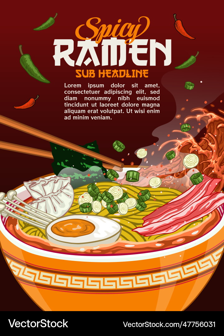 Hot ramen noodles background with empty space Vector Image