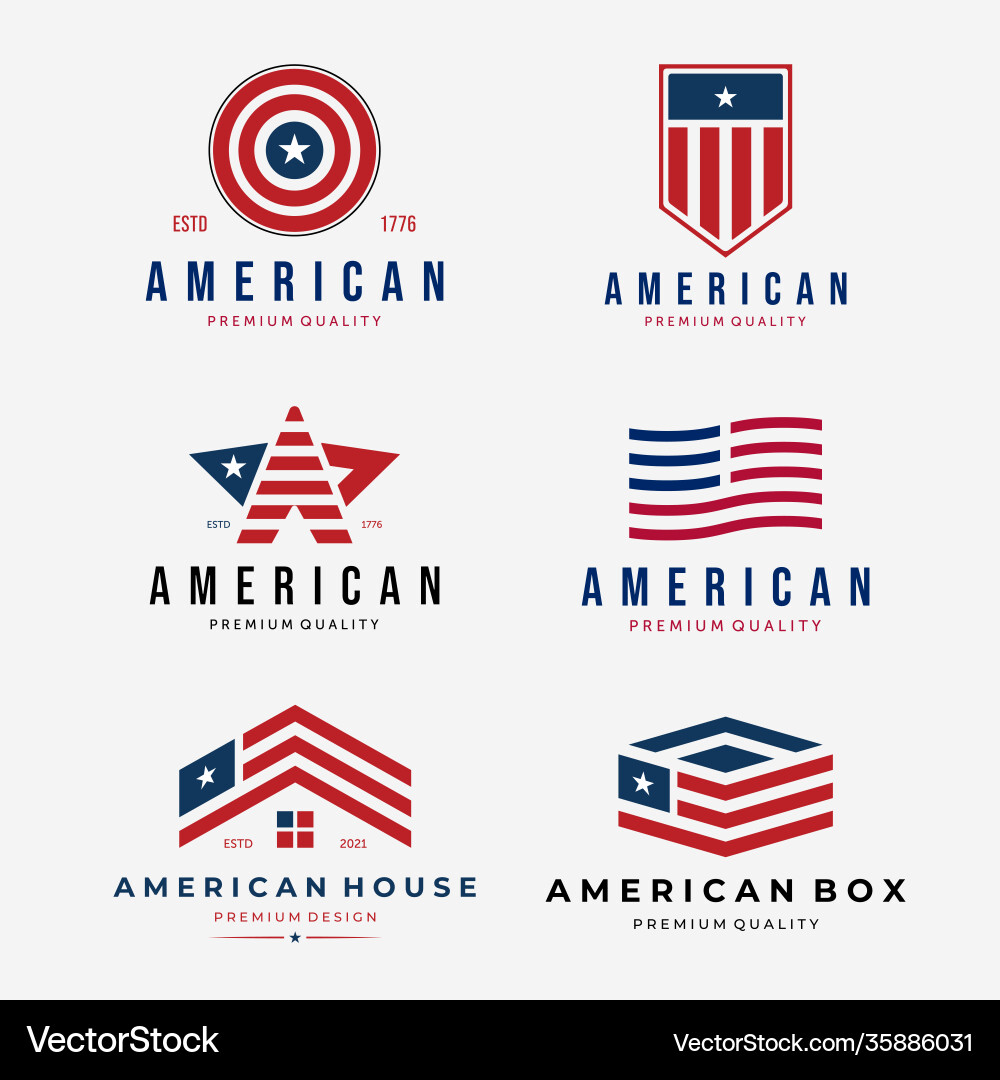 Set american flag logo vintage bundle Royalty Free Vector