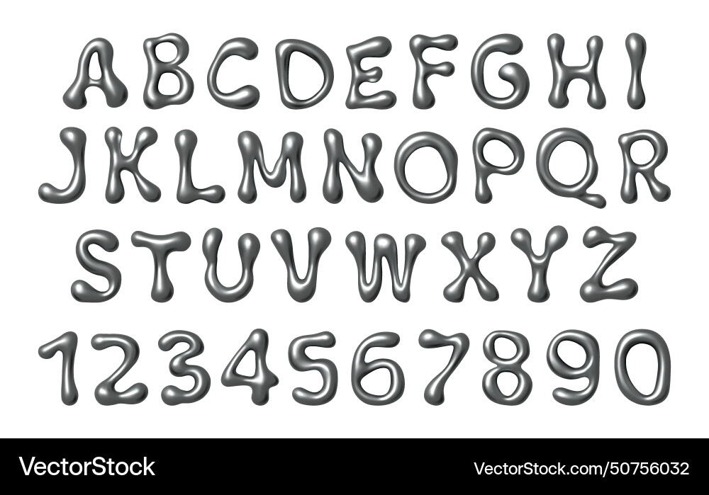 Chrome font metallic liquid y2k style letters Vector Image