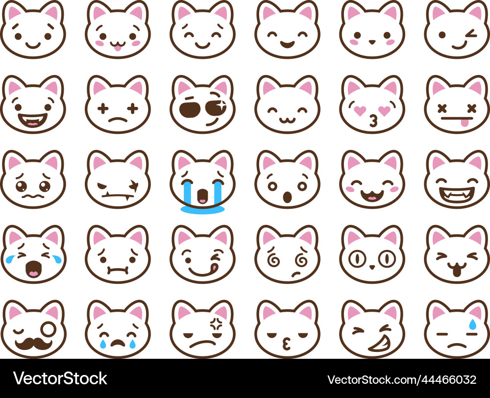 Cute kitten faces kawaii cats emoticons Royalty Free Vector