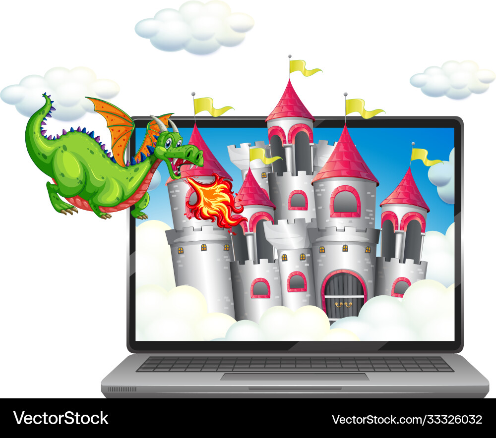 Fairy scene on laptop desktop background Vector Image