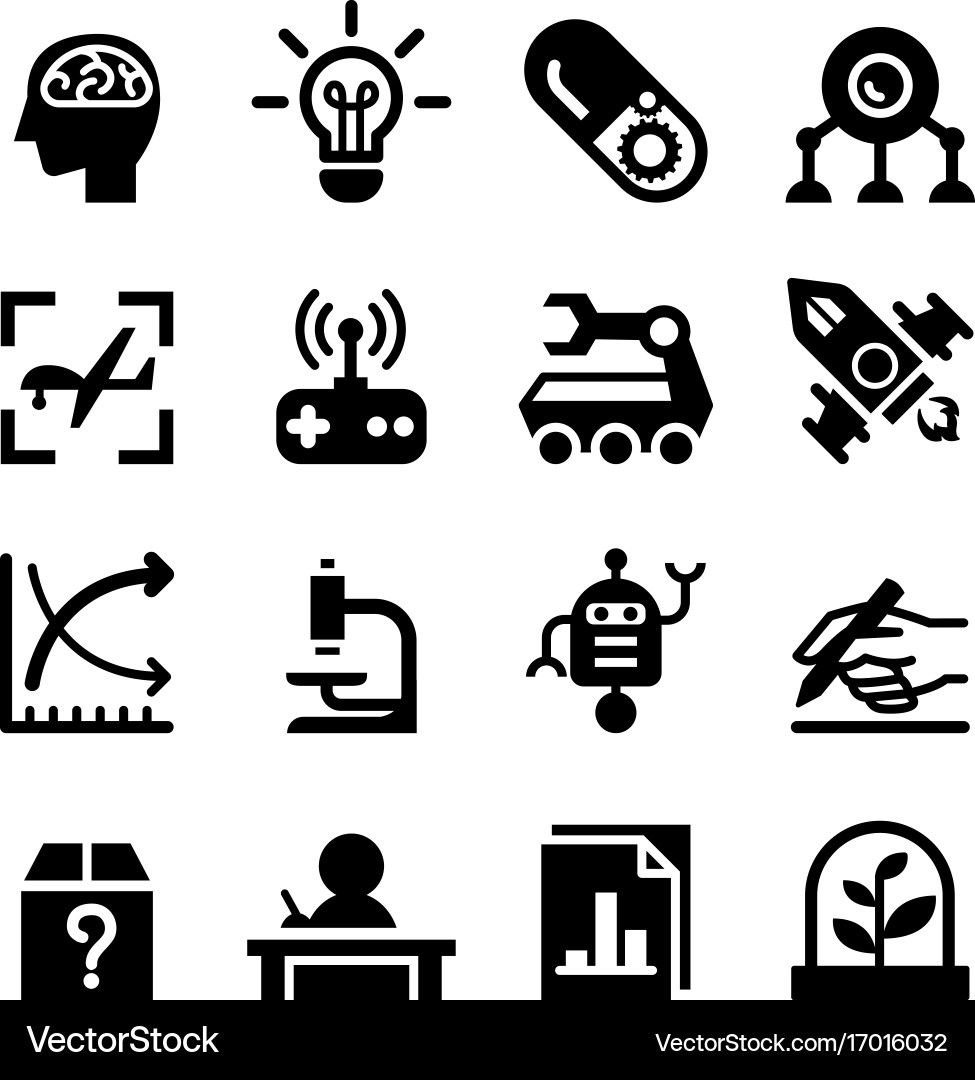 Invention research icon set Royalty Free Vector Image