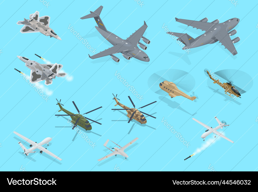 Isometric military aviation air force set Vector Image