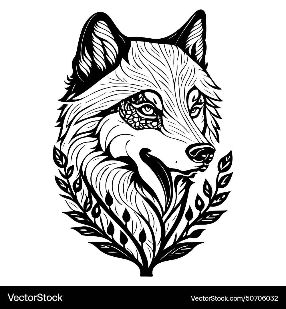 Wolf brave with floral spring sketch hand draw Vector Image