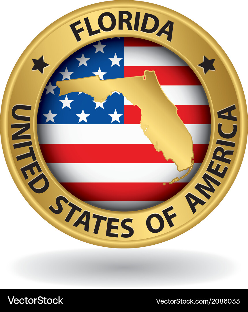 Florida state gold label with map Royalty Free Vector Image