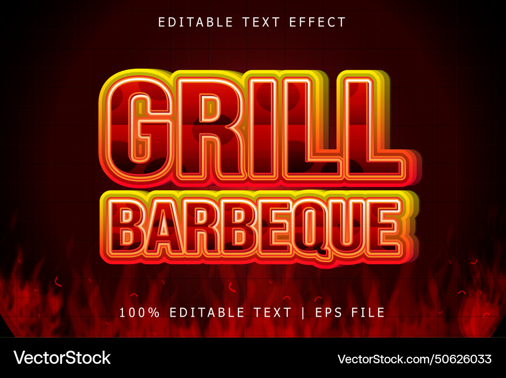 Grill barbecue editable text effect 3 dimension Vector Image