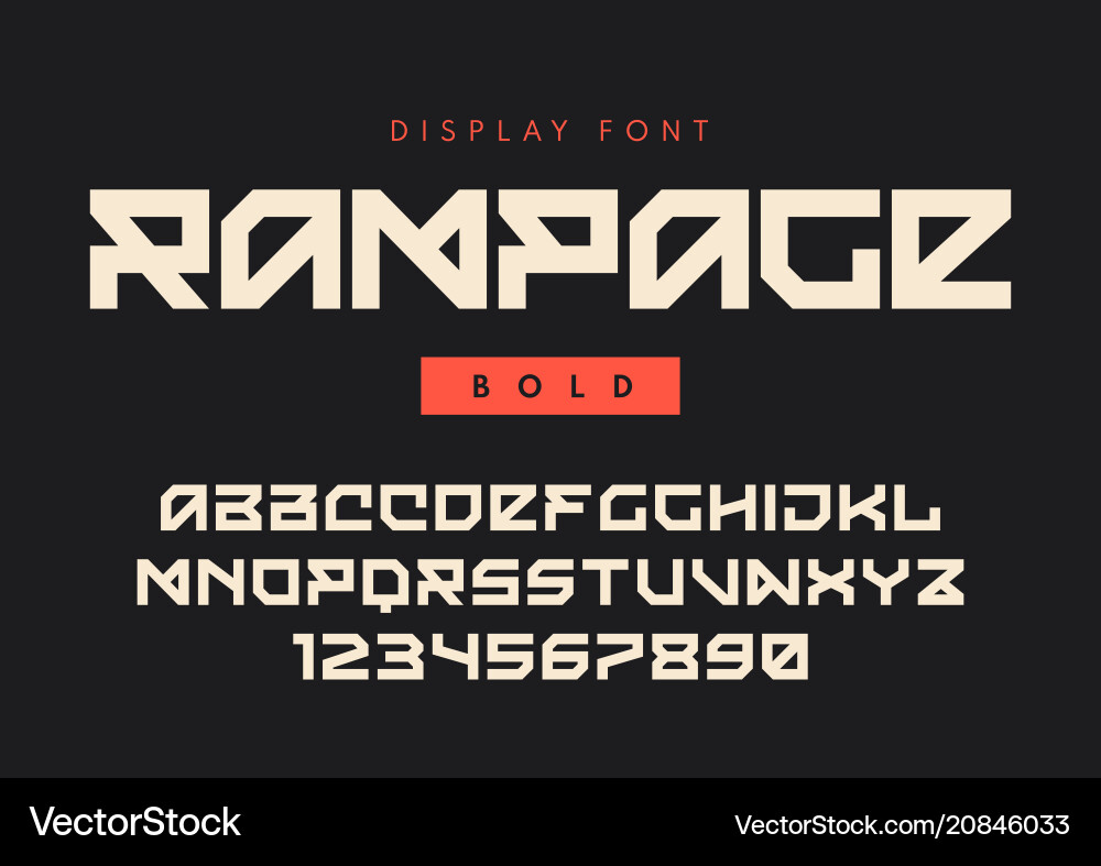 Modern bold display font named rampage Royalty Free Vector