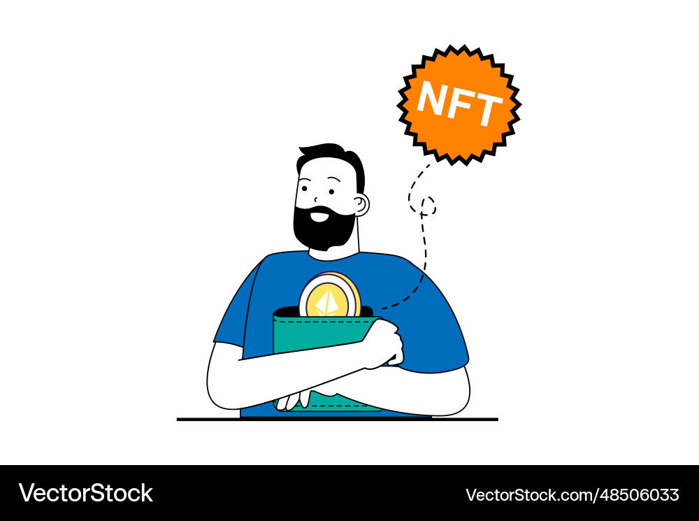 Nft token concept with people scene in flat web Vector Image