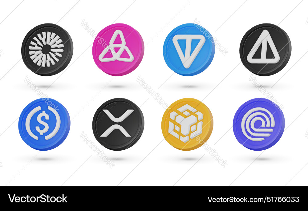 Set with different 3d crypto coins Royalty Free Vector Image