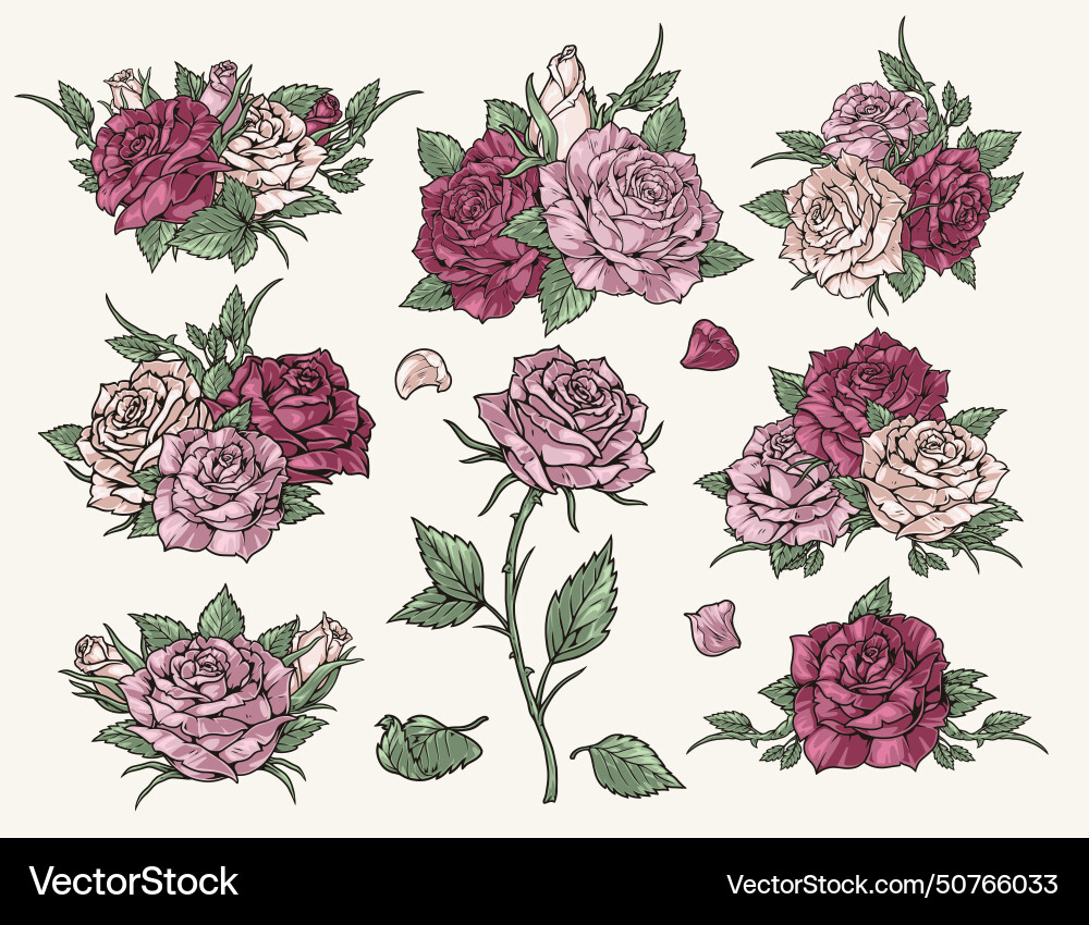 Spring flowers colorful set emblems Royalty Free Vector