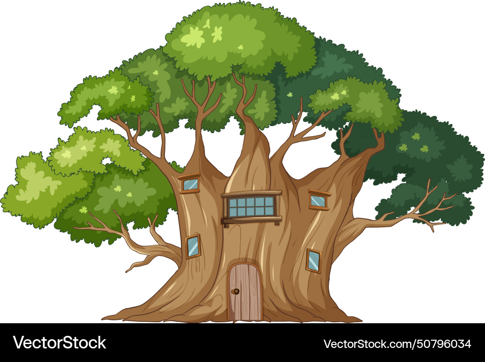 A whimsical treehouse with foliage Royalty Free Vector Image