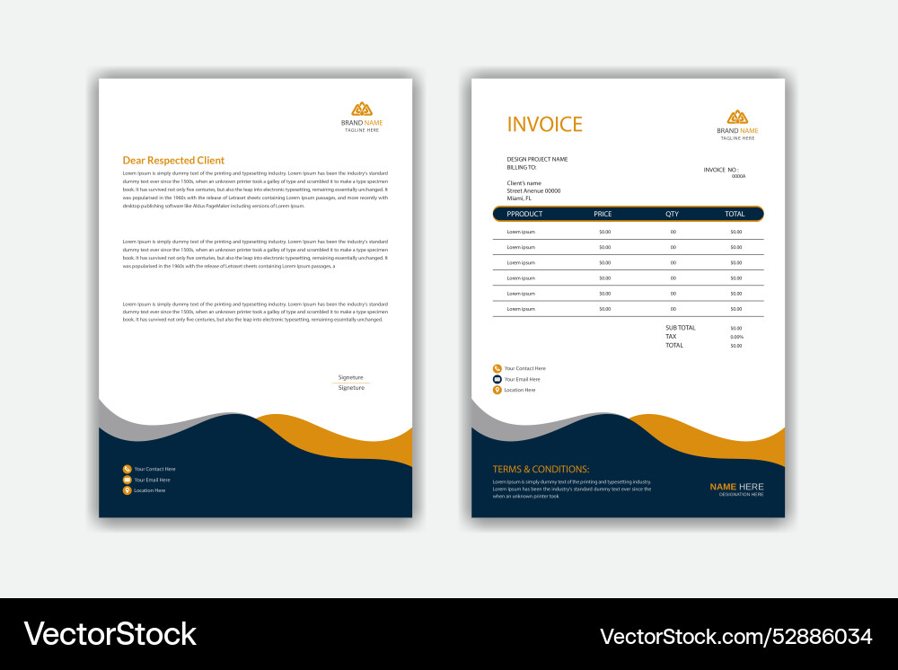 Business letterhead and invoice template design Vector Image