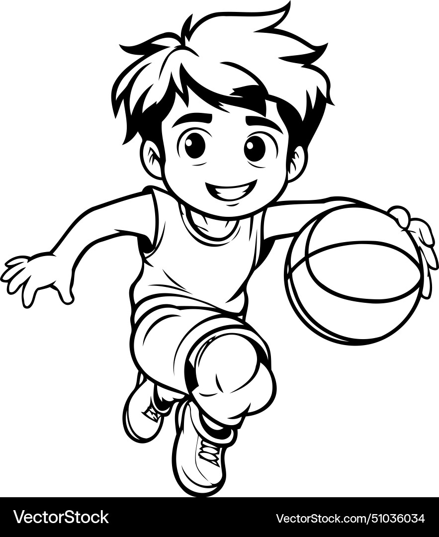 Little boy playing basketball Royalty Free Vector Image