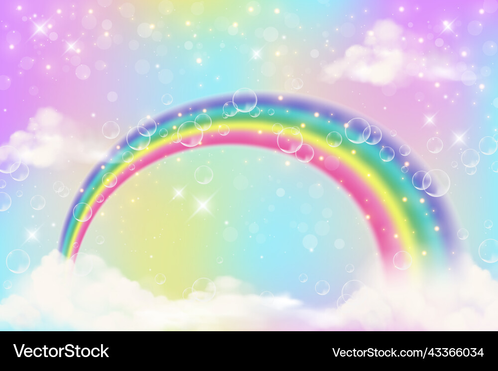 Rainbow background with clouds and sprinkles Vector Image