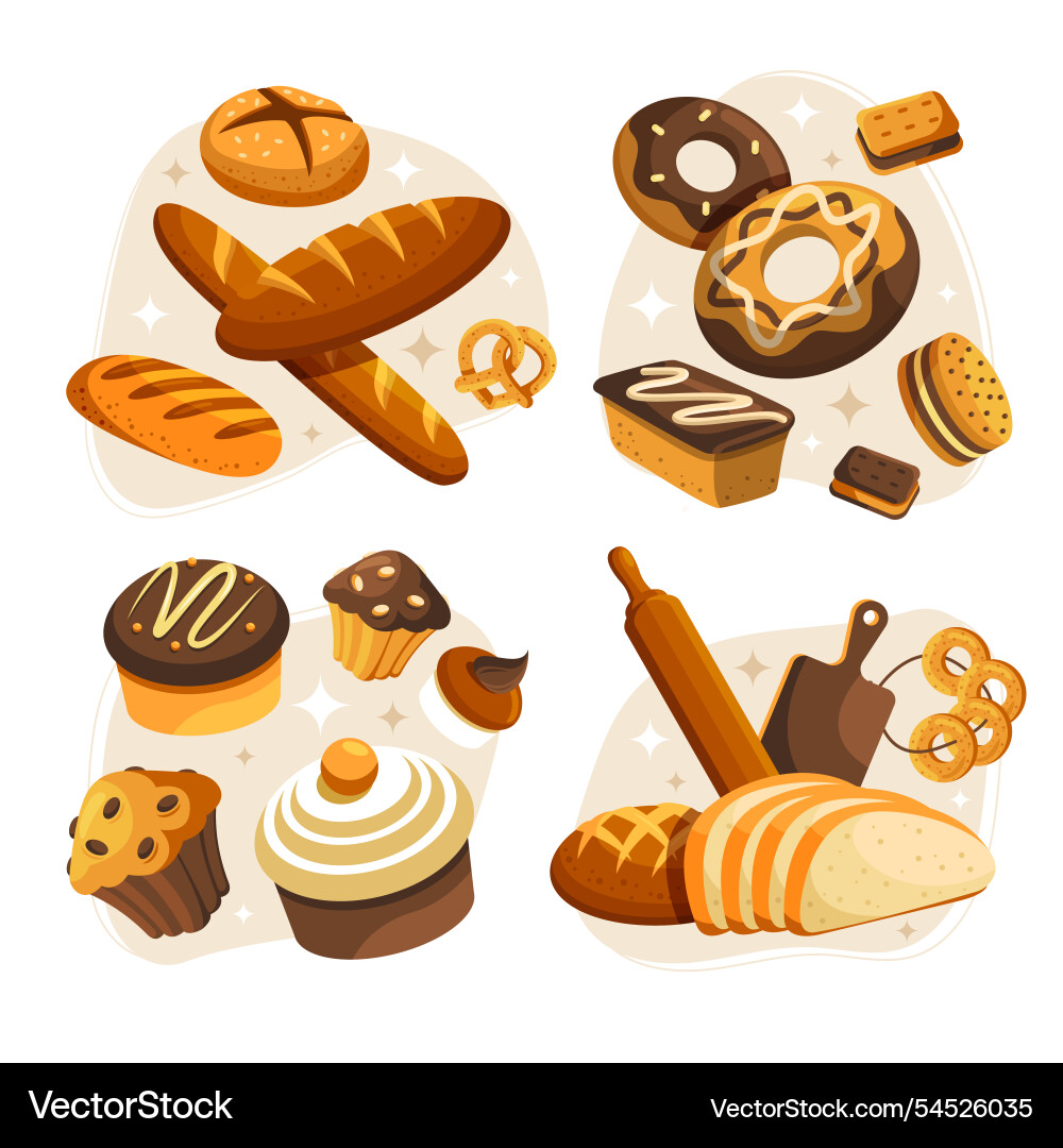 Assorted baked goods Royalty Free Vector Image