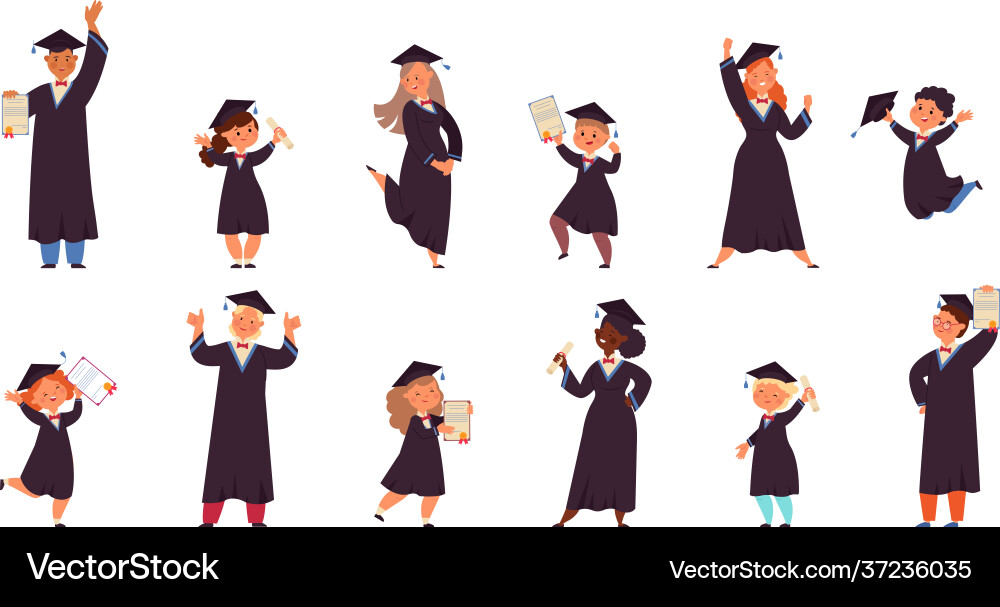Children graduates school graduation cheerful Vector Image