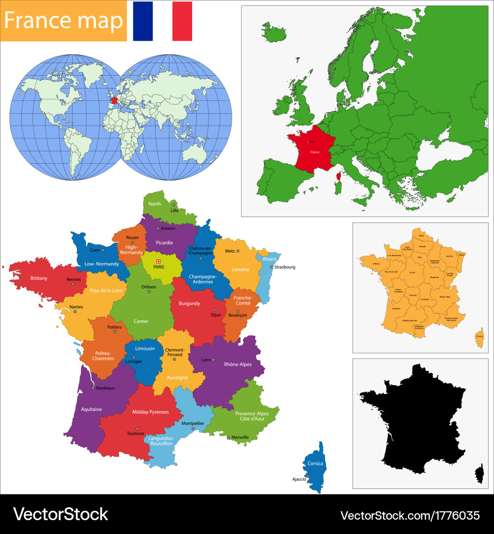 France Map of Regions Royalty Free Vector Image