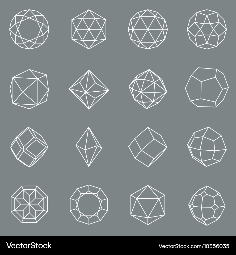 Gem crystal geometric shapes set Royalty Free Vector Image