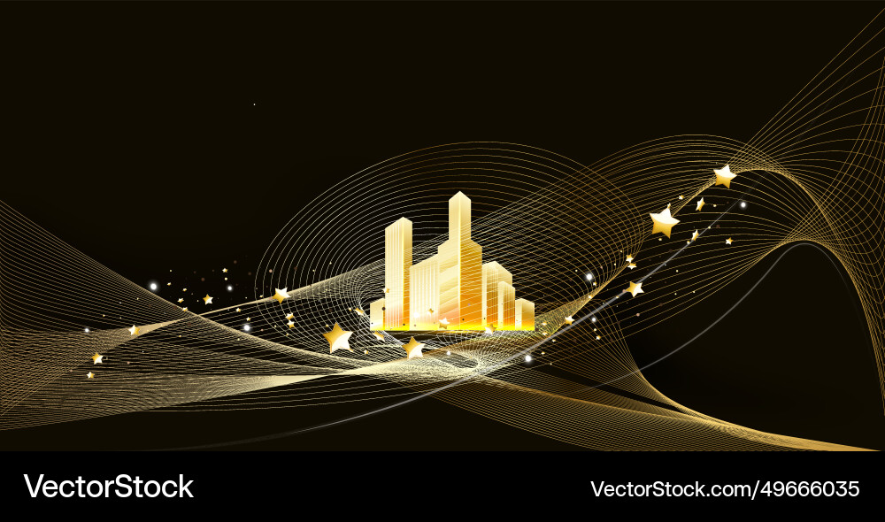 Golden city scene on night time Royalty Free Vector Image