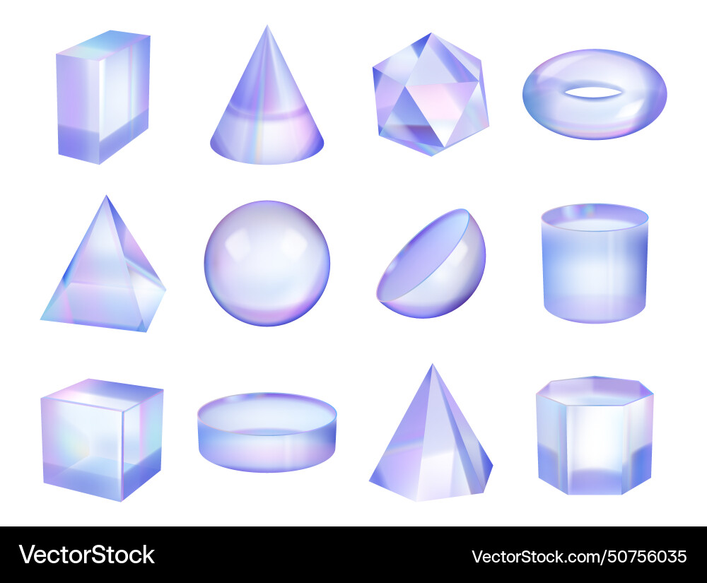 Holographic geometric realistic figure crystals Vector Image