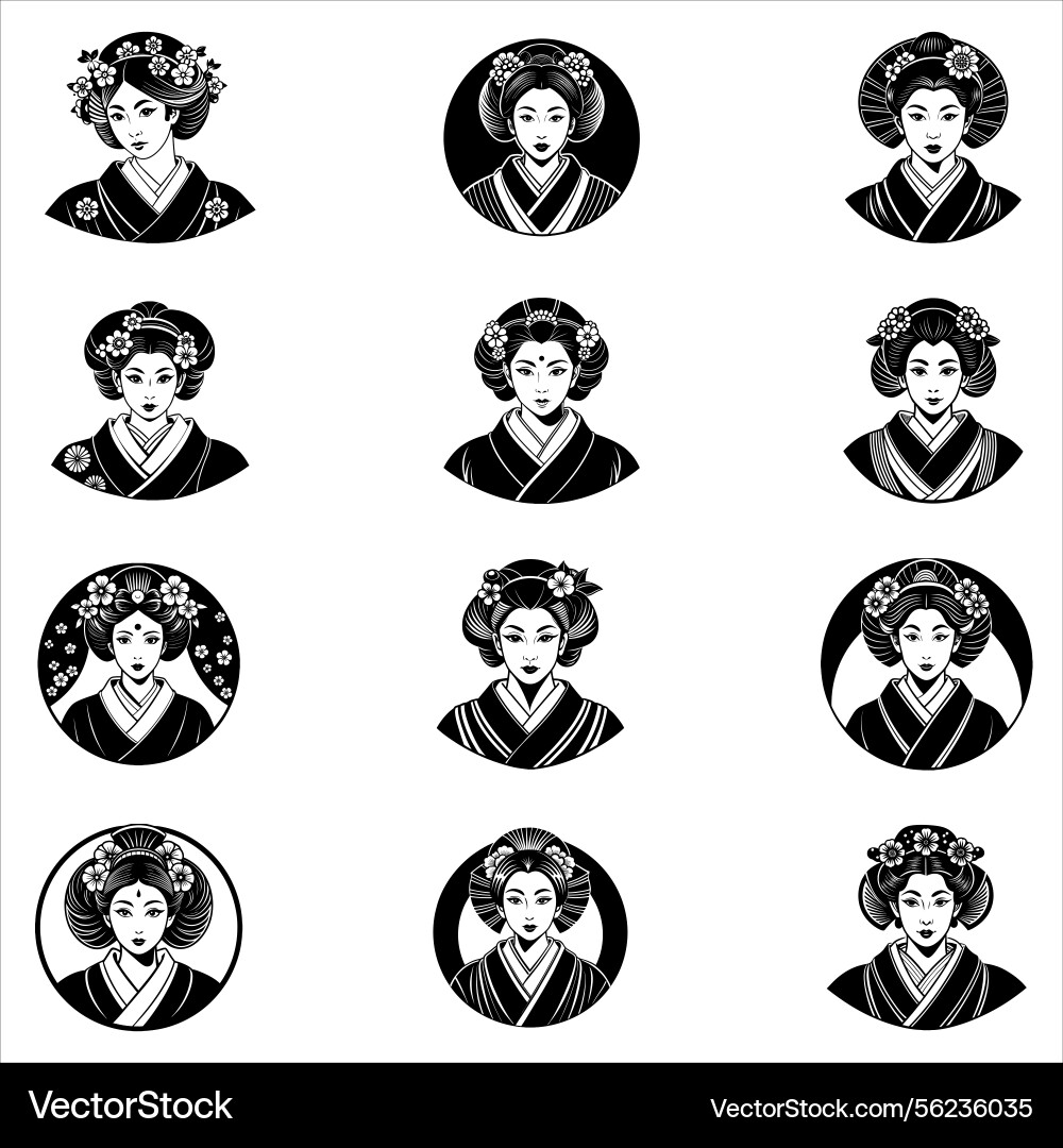 Japanese geisha bundle Royalty Free Vector Image
