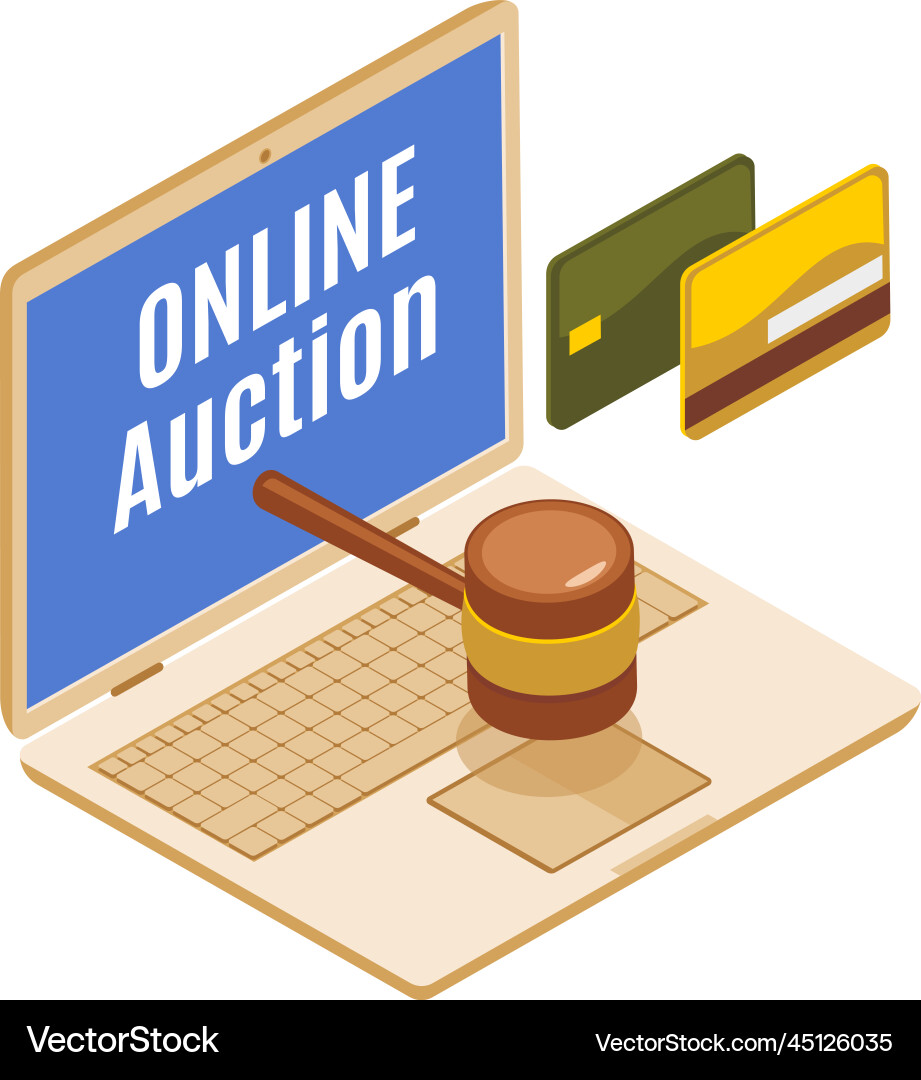Online laptop auction composition Royalty Free Vector Image