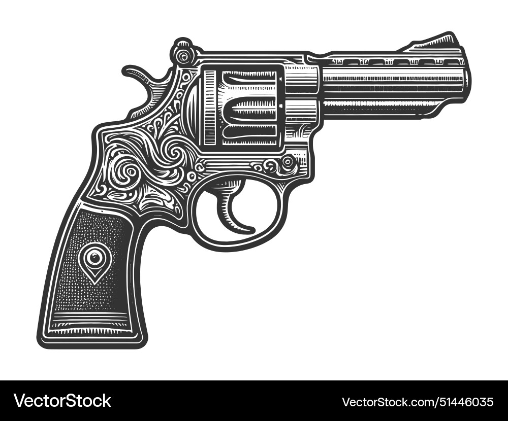 Revolver engraving sketch Royalty Free Vector Image