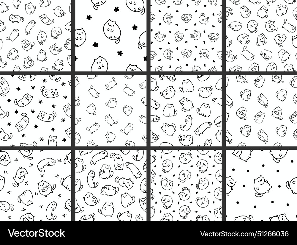 Cute little cat seamless pattern coloring page Vector Image