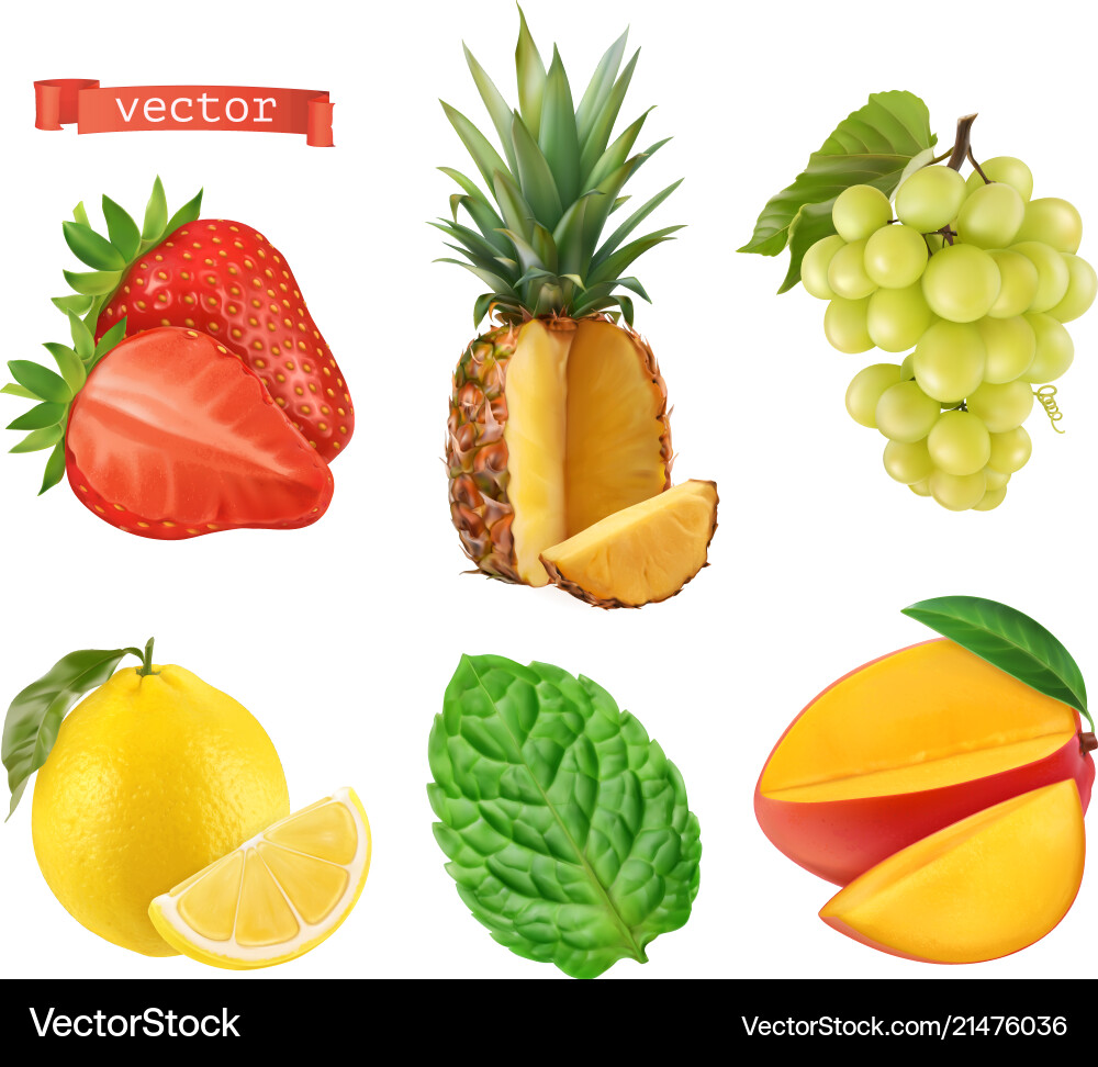 Fresh fruit 3d icons set realistic Royalty Free Vector Image