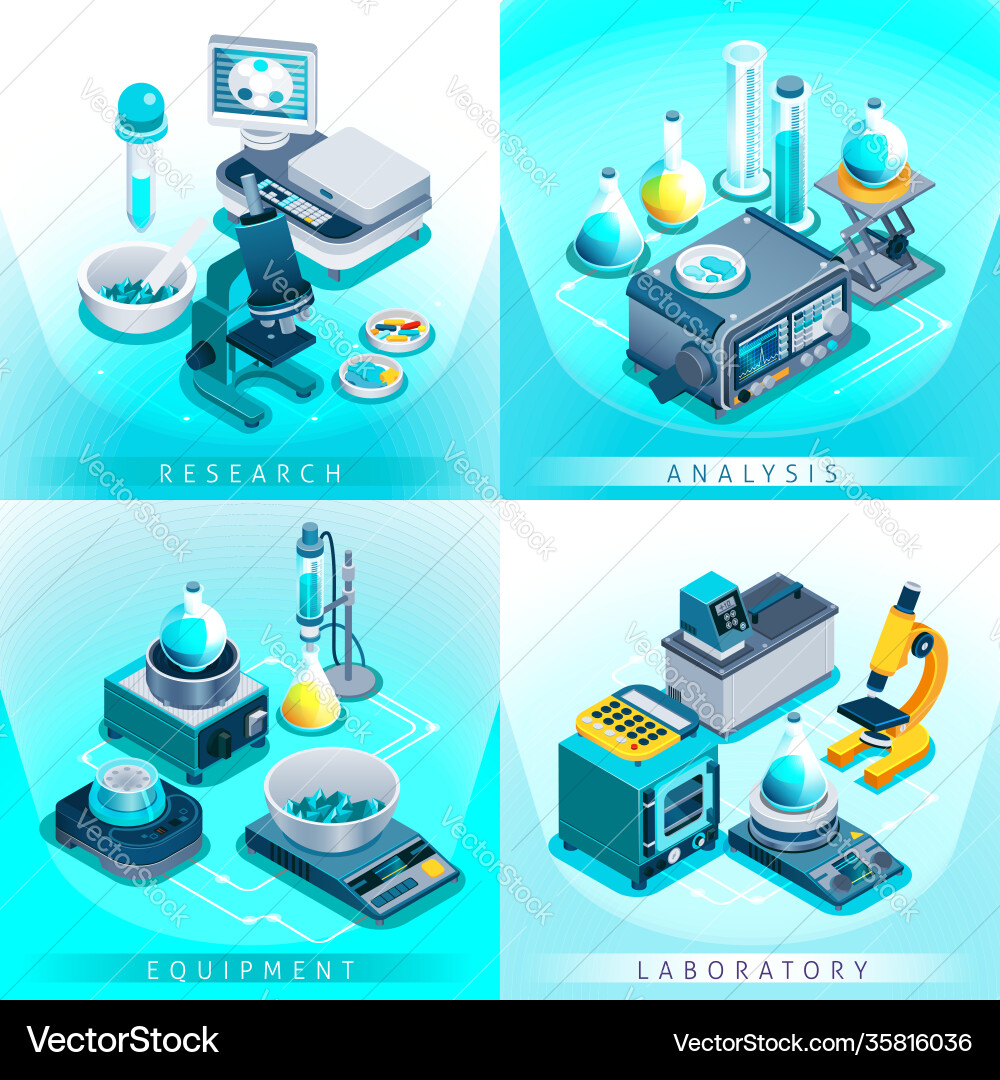 Laboratory equipment isometric design concept Vector Image