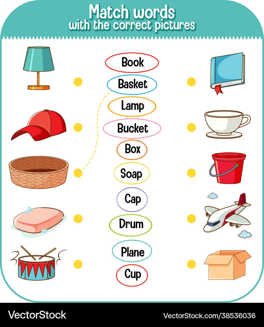 Match words with correct pictures game Royalty Free Vector