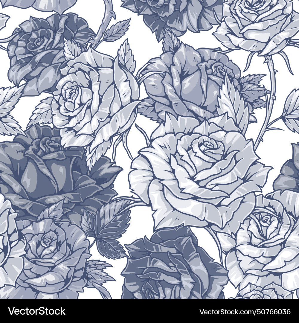 Rose flowers seamless pattern monochrome Vector Image